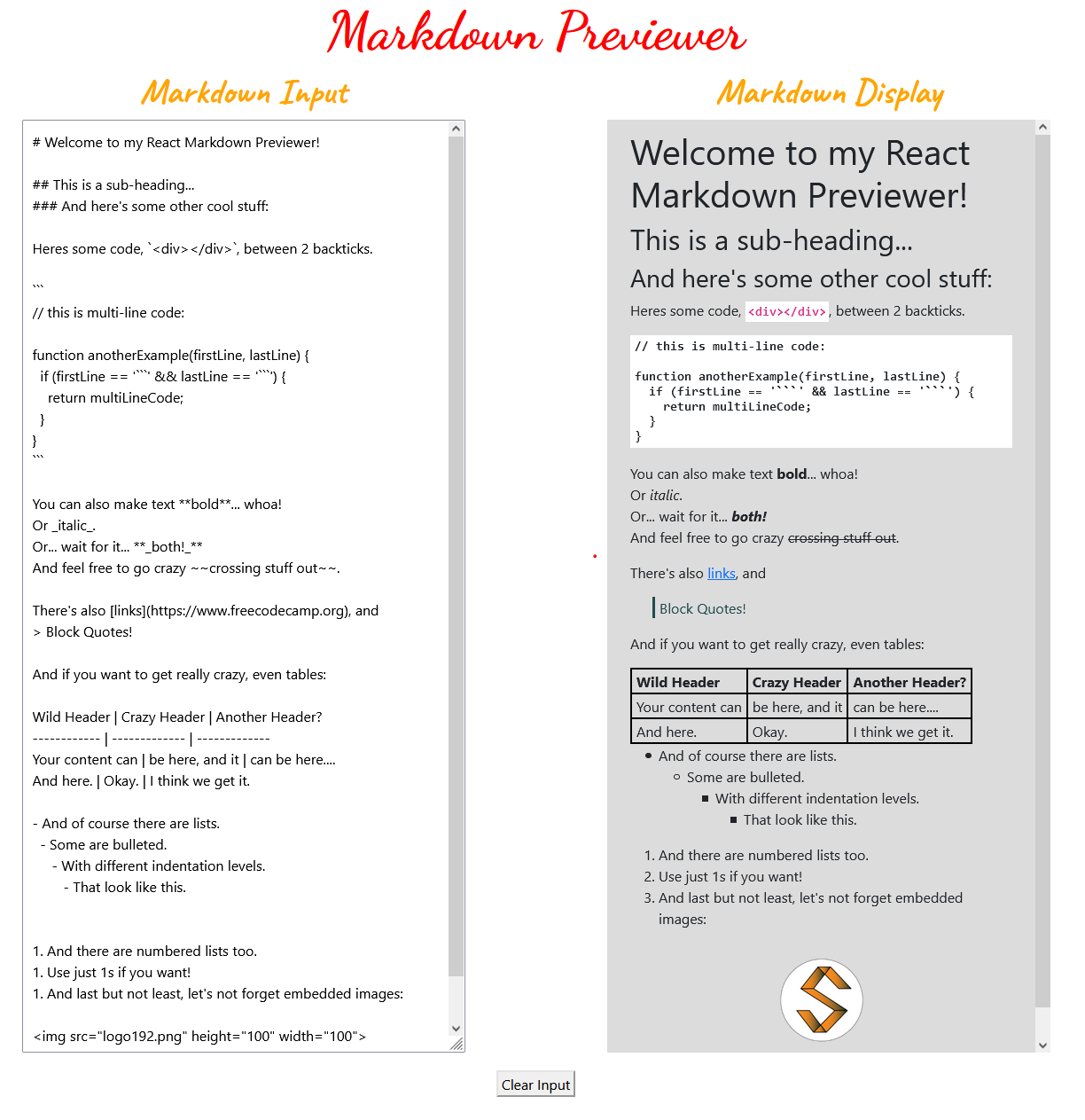 GitHub - ye-song/Markdown-Previewer: markdown-previewer