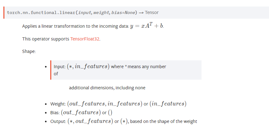 linear : weird formatting in doc · Issue #72506 · pytorch/pytorch · GitHub