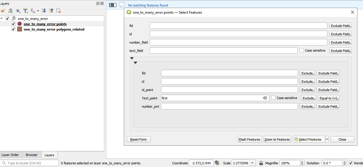 No Matching Features Found When Selecting By Value On Related Feature