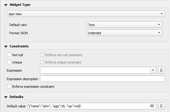 "json view" widget do not assume any default value, empty value is written in the table · Issue ...