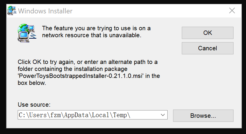 Updating To 0240 Asks For Powertoysbootstrappedinstaller 02110msi · Issue 7320