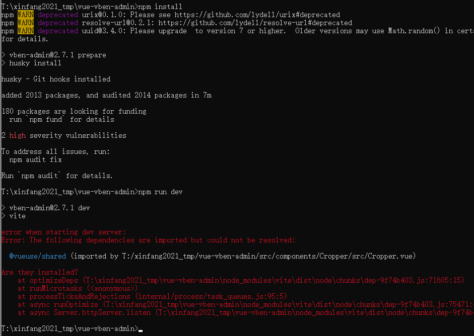 vue-vben-admin20210911版run dev提示缺少依赖@vueuse/shared · Issue #1190 · vbenjs/vue-vben-admin · GitHub