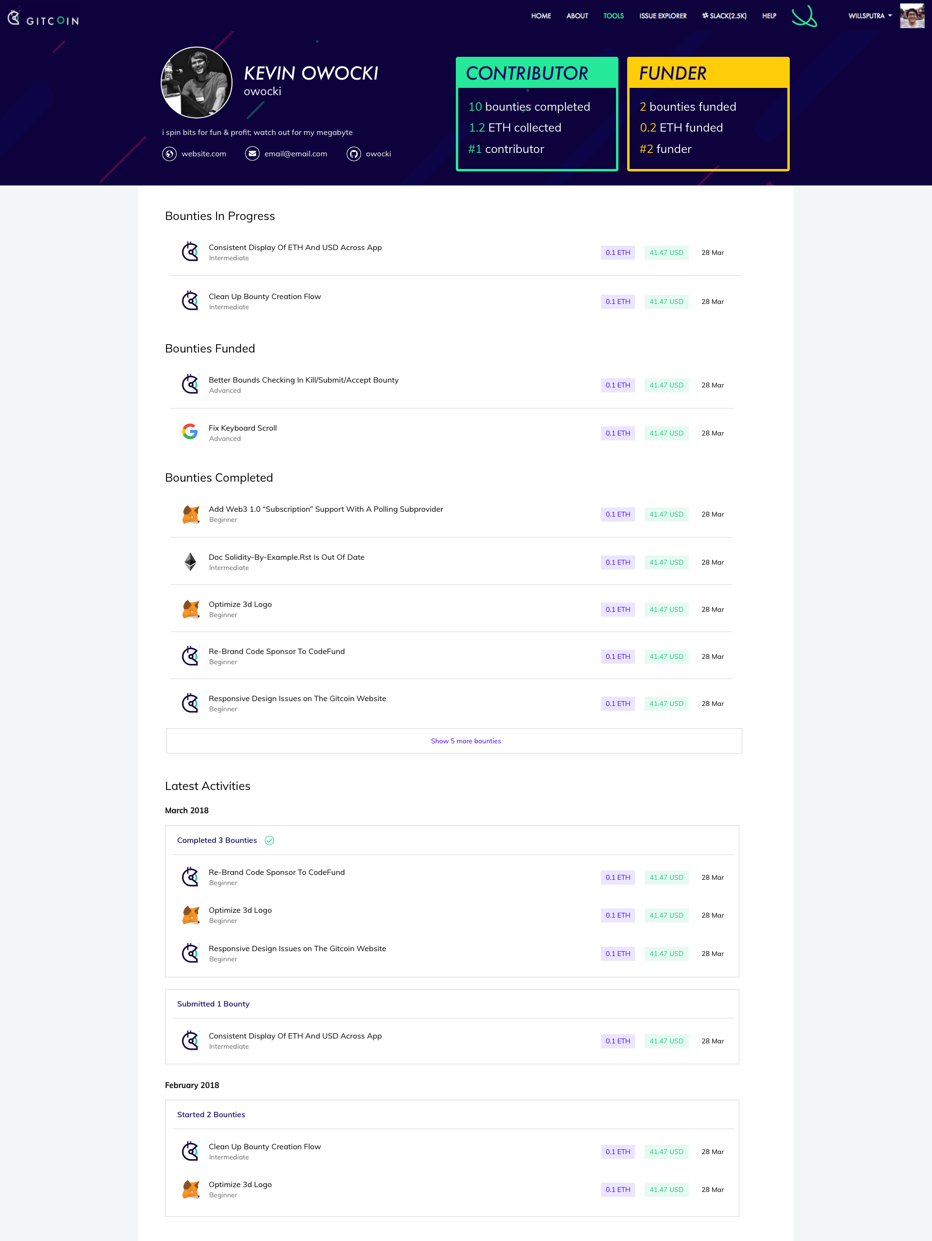 Design: Profile Refresh · Issue #656 · gitcoinco/web · GitHub