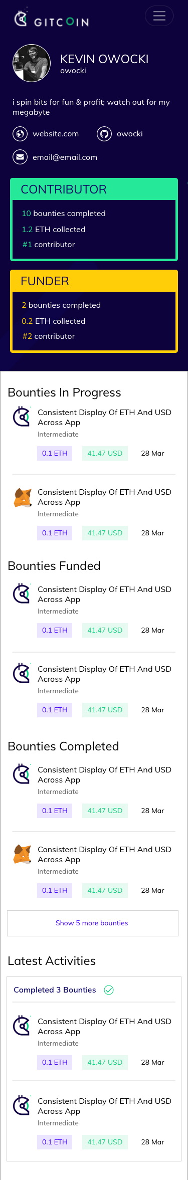 Design: Profile Refresh · Issue #656 · gitcoinco/web · GitHub