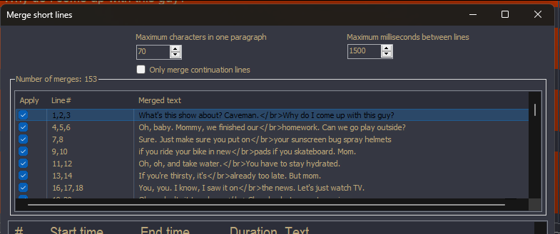 Is there any fast way to merge A LOT of short lines with very short duration (under 1 second ...