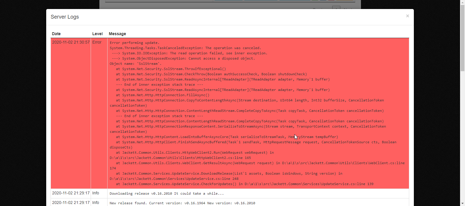 Error Performing Update · Issue 10086 · Jackettjackett · Github 