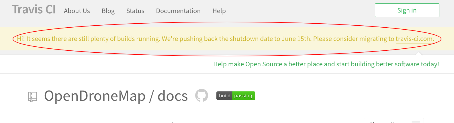 Travis build is shutting down · Issue #99 · OpenDroneMap/docs · GitHub
