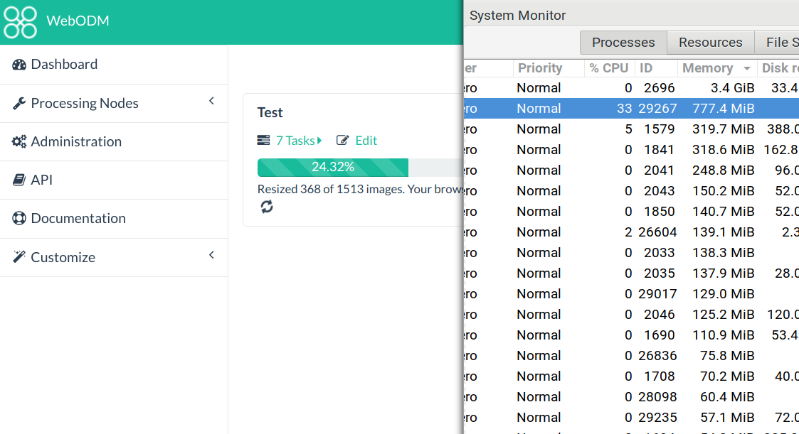 very high browser memory consumption · Issue #396 · OpenDroneMap/WebODM ...