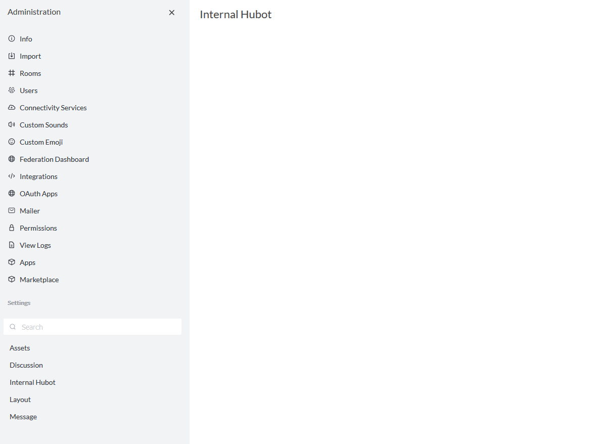 Blank Internal Hubot menu settings · Issue #14355 · RocketChat/Rocket.Chat · GitHub