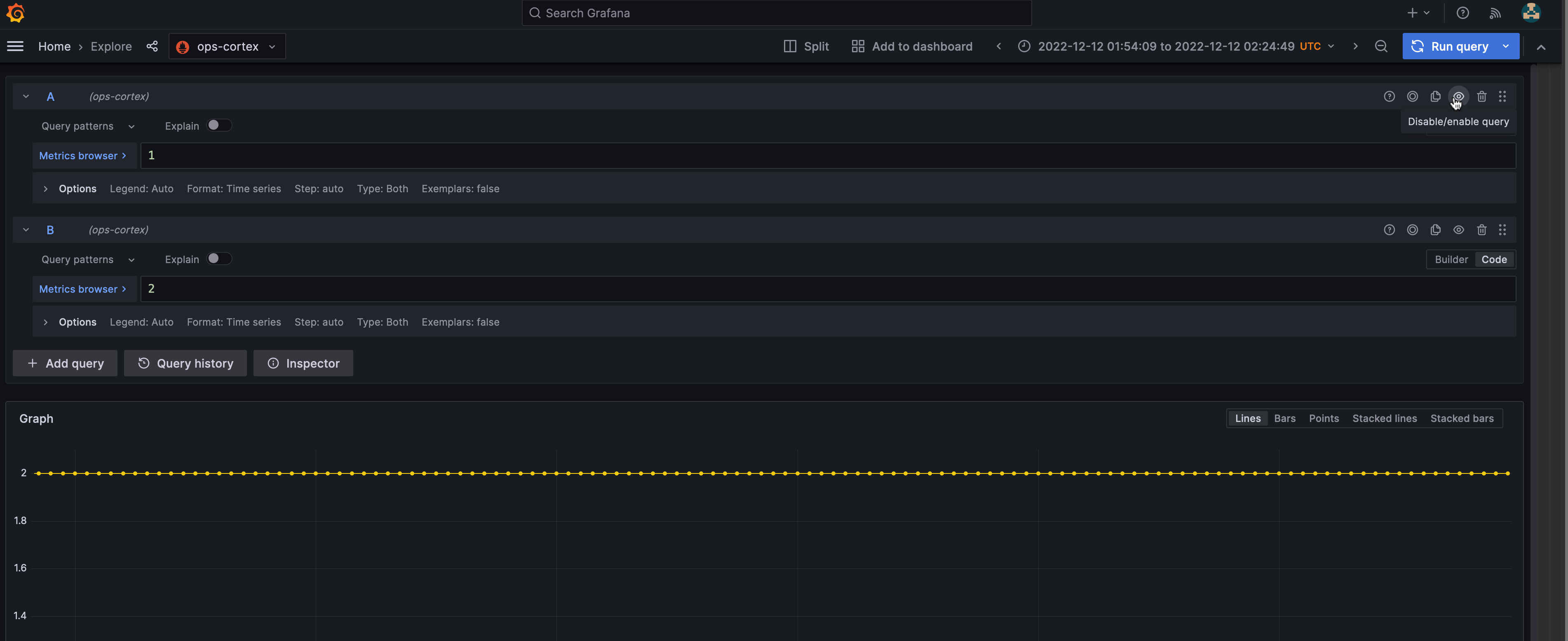 Explore Chart Throws An Exception When The A Query In A Set Is Hidden · Issue 60138 · Grafana
