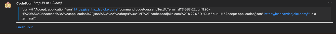Terminal commands with urls are not escaped properly. · Issue #152 · microsoft/codetour · GitHub