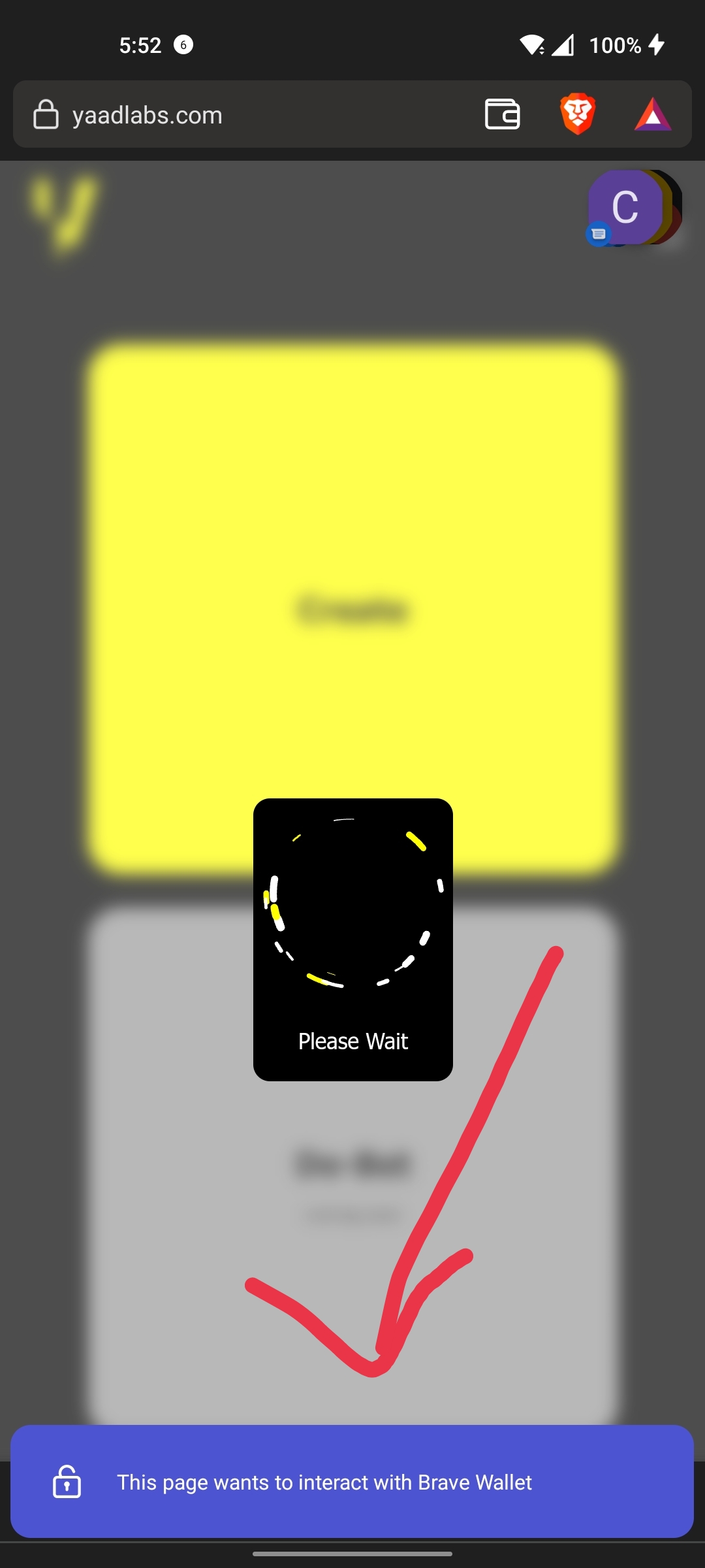 Connect to Wallet Prompt("This page wants to interact with Brave Wallet ...