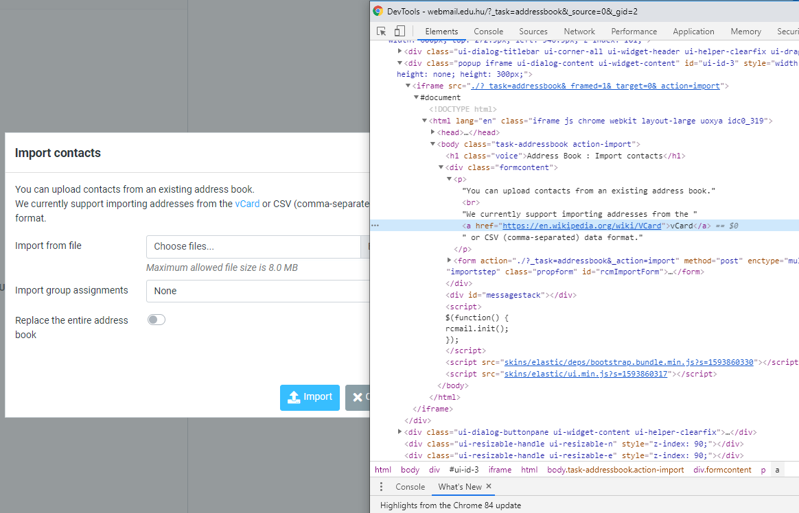 Import contacts vcard link · Issue #7540 · roundcube/roundcubemail · GitHub