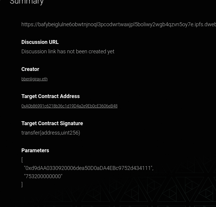 While reading proposal parameters, ENS names of the address types should be reverse-looked up ...