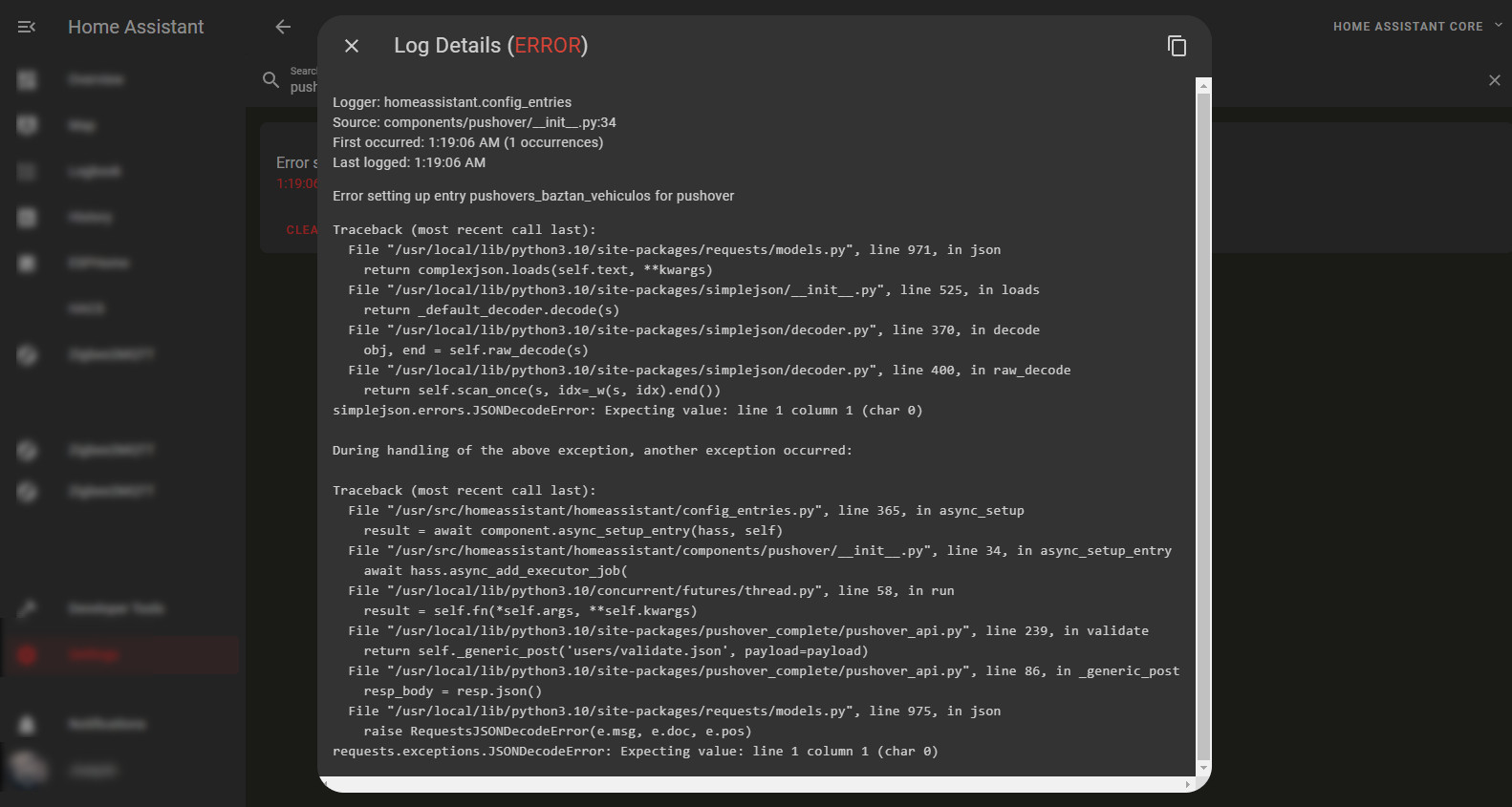 Multiple Pushover entries error HA 2022.10.X · Issue #79957 · home-assistant/core · GitHub