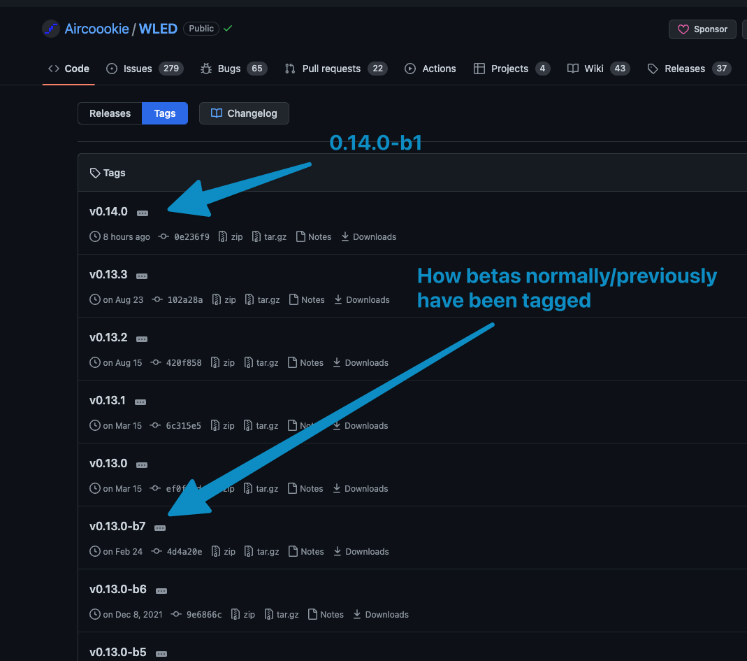 WLED 0.14.0-b1 marked as stable and mistagged? · Issue #2968 · wled/WLED · GitHub