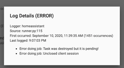 Dramatic increase in the number of "Error doing job: Task was destroyed ...