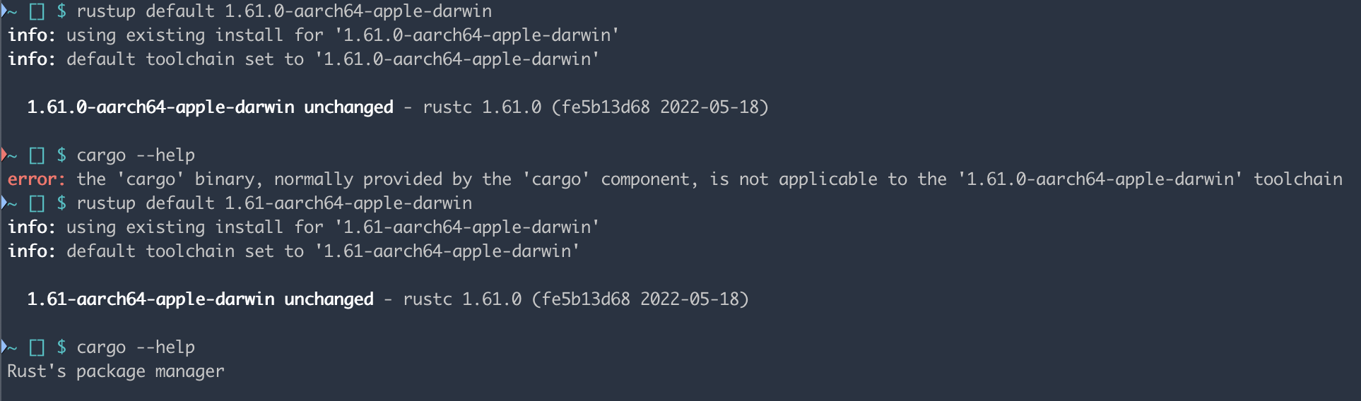 Cargo Not Applicable To The 1 61 0 Aarch64 Apple Darwin Toolchain