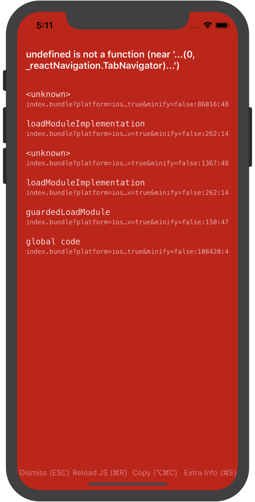 React Nav / Dev tools (?): undefined is not function (near '...(0,reactNavigation.TabNavigator ...