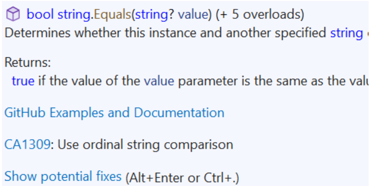 Do not use CA1309: Use ordinal StringComparison for string.Equals · Issue #35393 · dotnet/docs ...