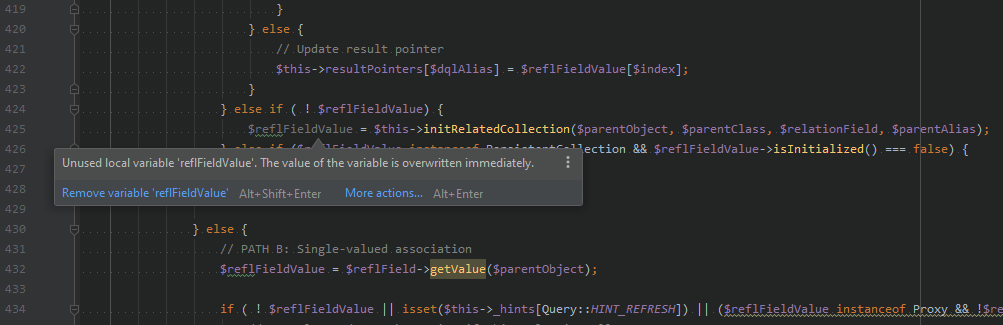 Unused local variable 'reflFieldValue' · Issue #7834 · doctrine/orm · GitHub