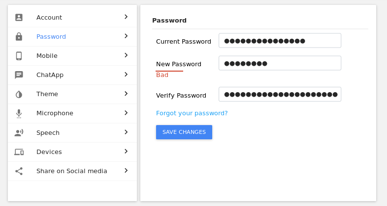 Password and Confirm password should be tightly coupled. · Issue #1765 · fossasia/susi.ai · GitHub