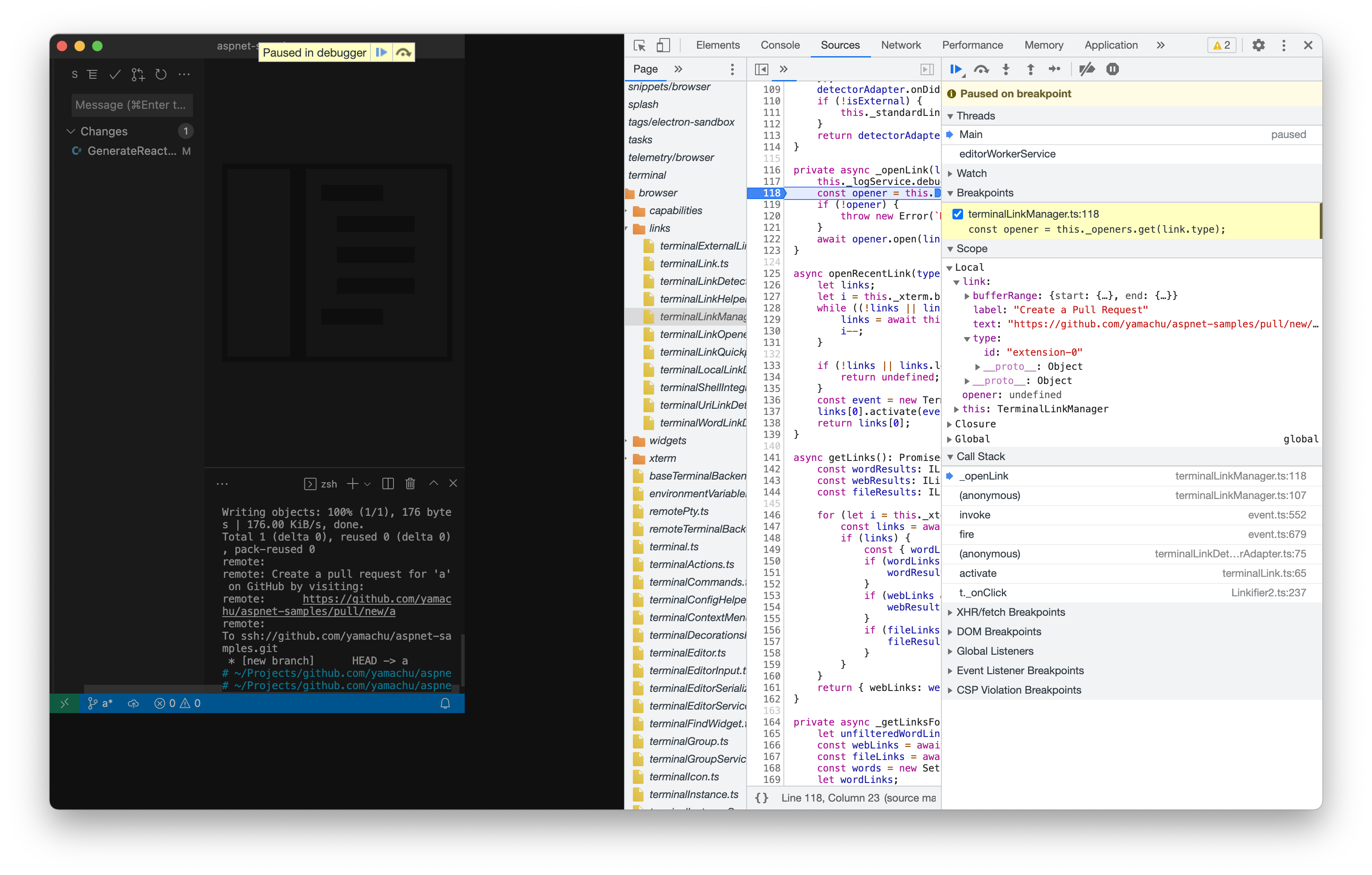 When clicked a link that terminal showed with pressing cmd key, it ...