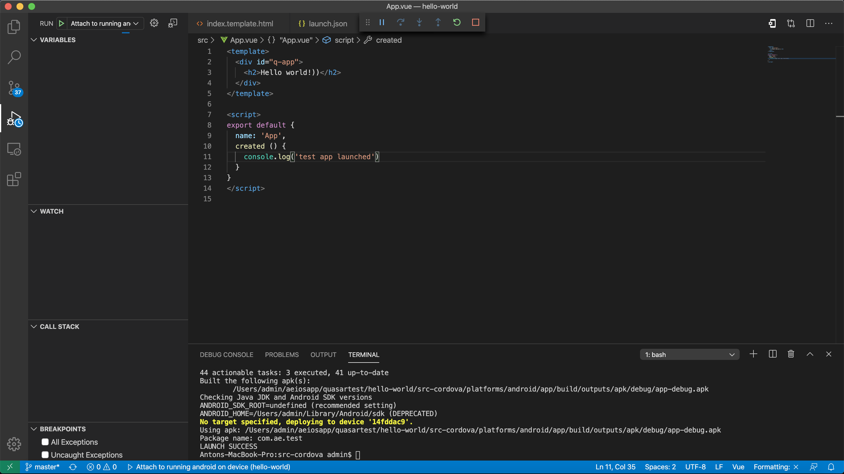 Nothing in the DEBUG CONSOLE after attaching to running android on device · Issue #628 ...