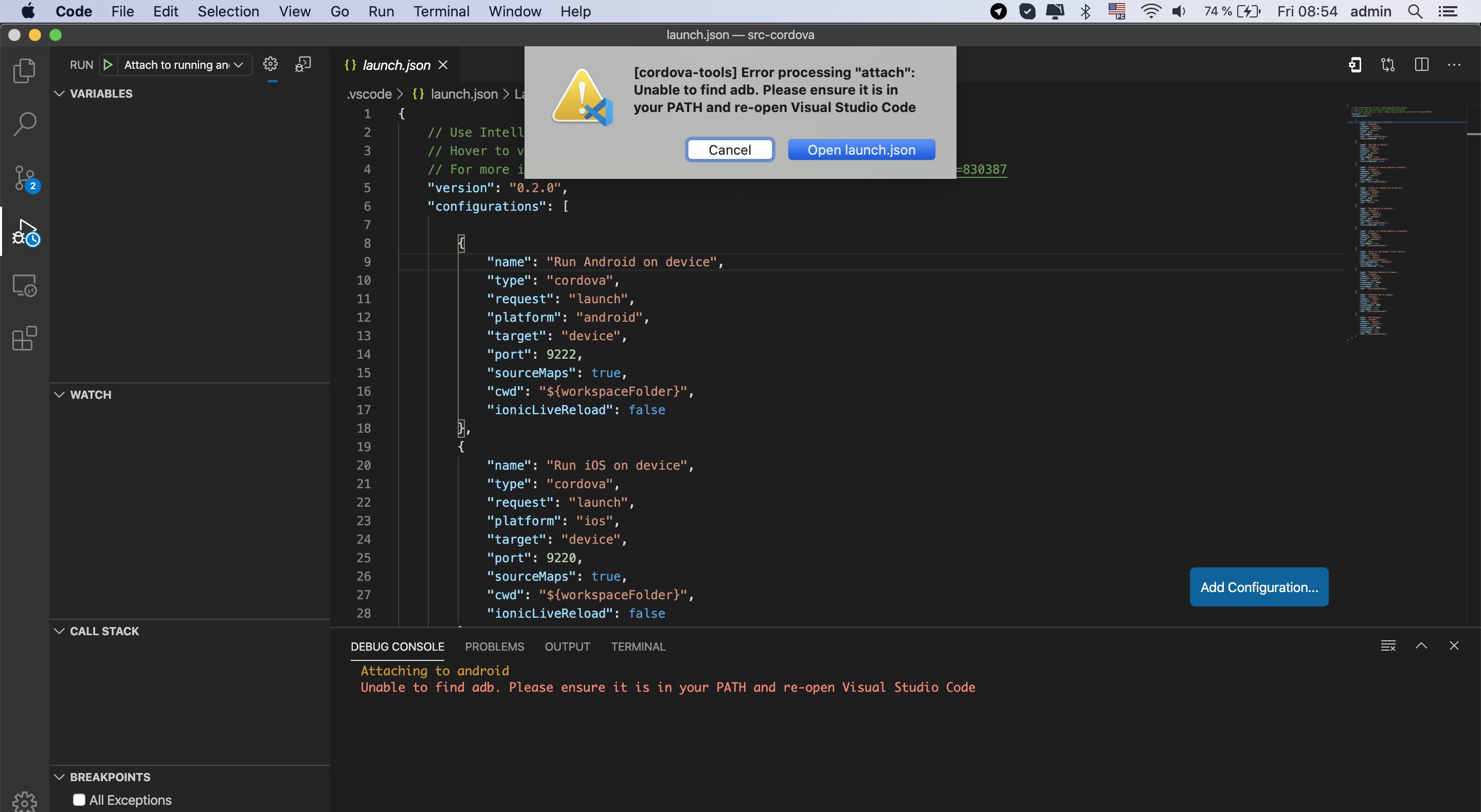 Nothing in the DEBUG CONSOLE after attaching to running android on device · Issue #628 ...