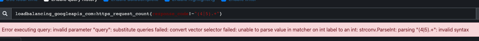 Cloud Monitoring PromQL metrics have non-string label values + fail regex expressions · Issue ...