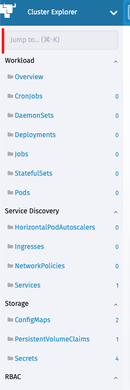 2.6 UX: Add resource jump feature into Cluster Explorer · Issue #2508 · rancher/dashboard · GitHub