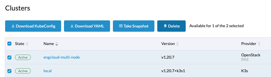 Delete option is enabled when local cluster is also selected in Cluster ...