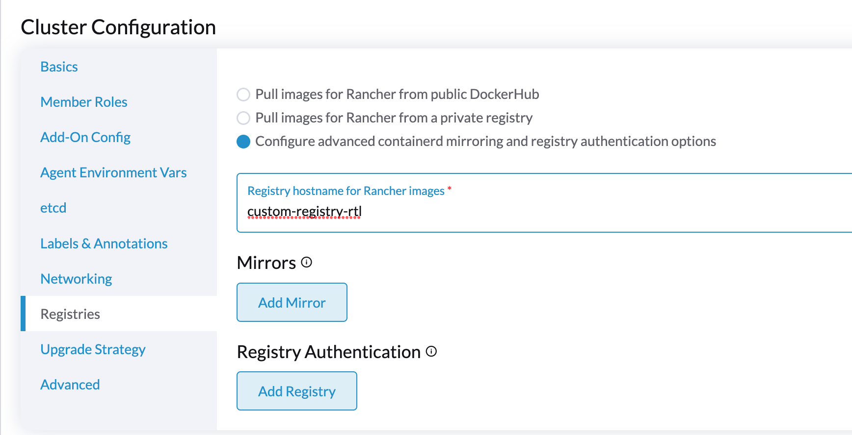 UX Clarity about how to use the advanced private registry setup for RKE2 clusters, esp. around ...