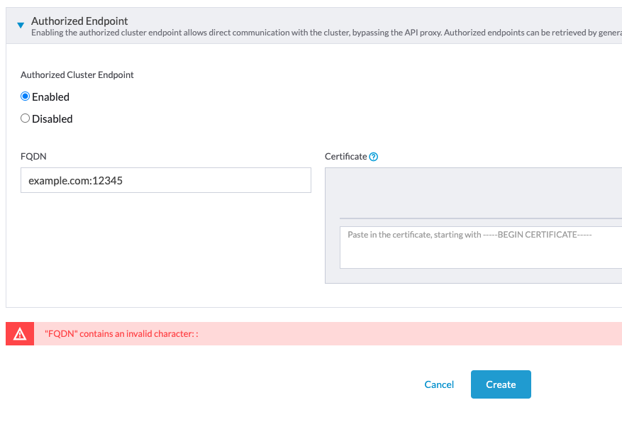 Specify port along with FQDN for Authorized Endpoint · Issue #7235 · rancher/dashboard · GitHub