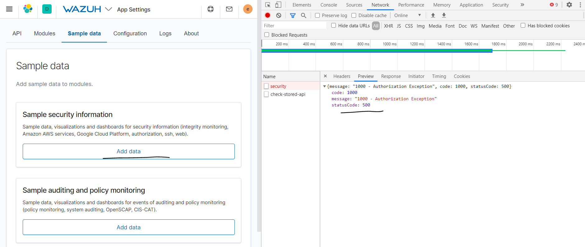 Wazuh 1000 authorization while adding sample data. · Issue #6041 · wazuh/wazuh · GitHub