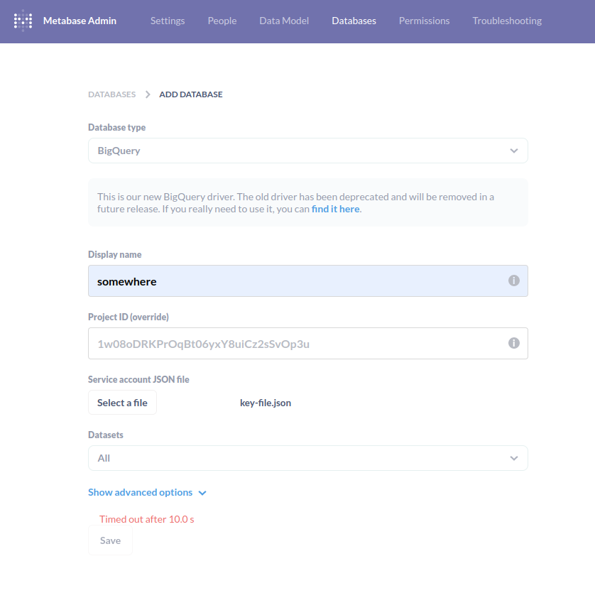 BigQuery new driver fails to connect reporting timeout after 10s · Issue #20758 · metabase ...