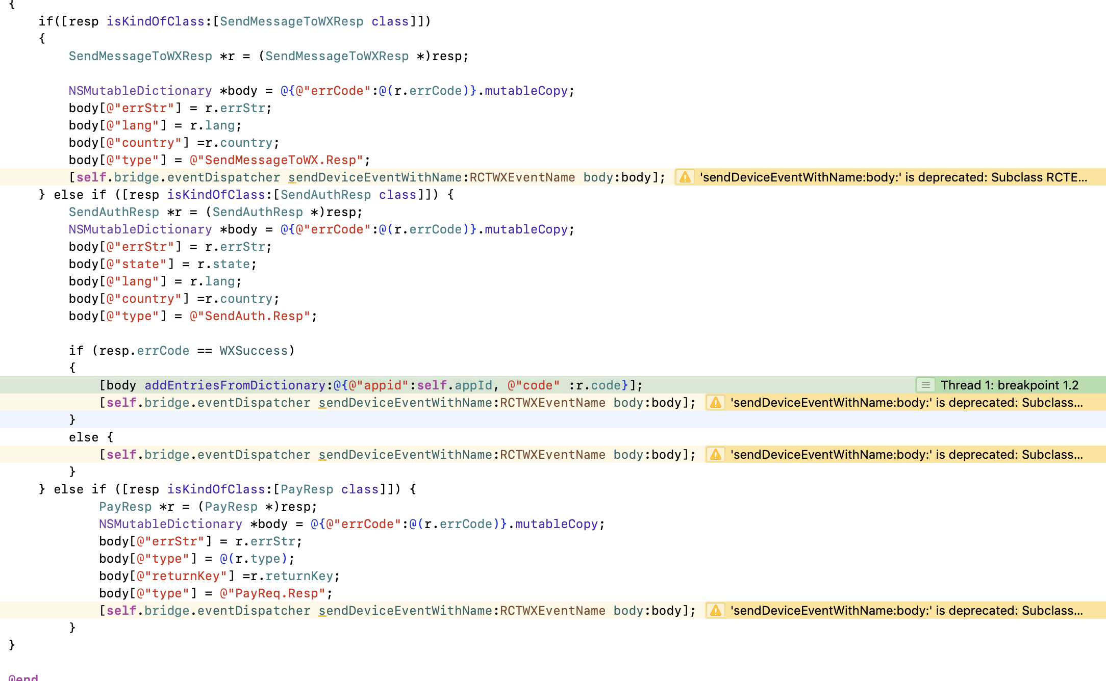我在使用您最新版的插件的时候微信登录ios首次进入报了空指针异常 · Issue #419 · yorkie/react-native-wechat · GitHub