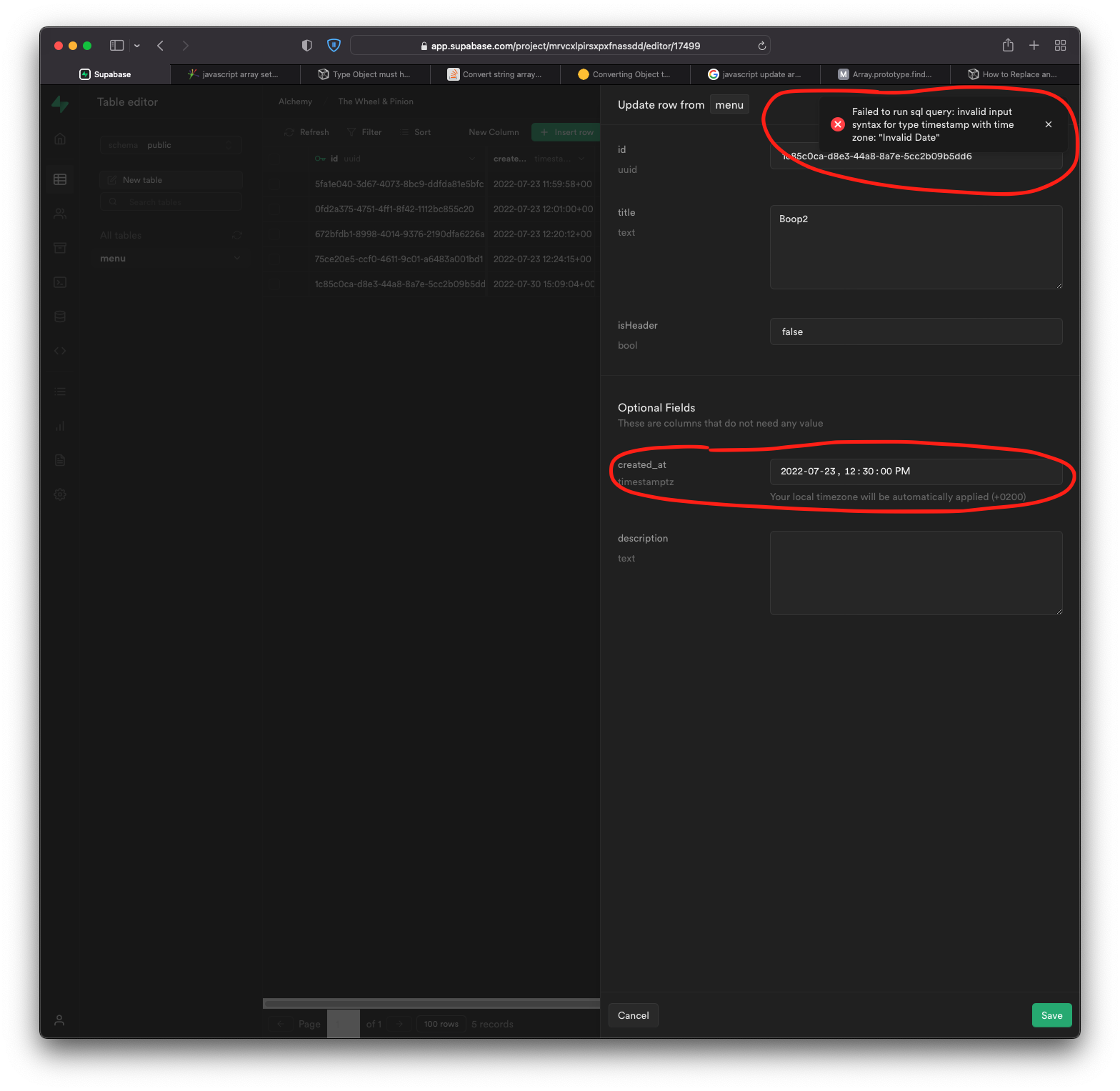 Editing rows in studio using Safari time and date of timestamptz fields are incorrect and not ...