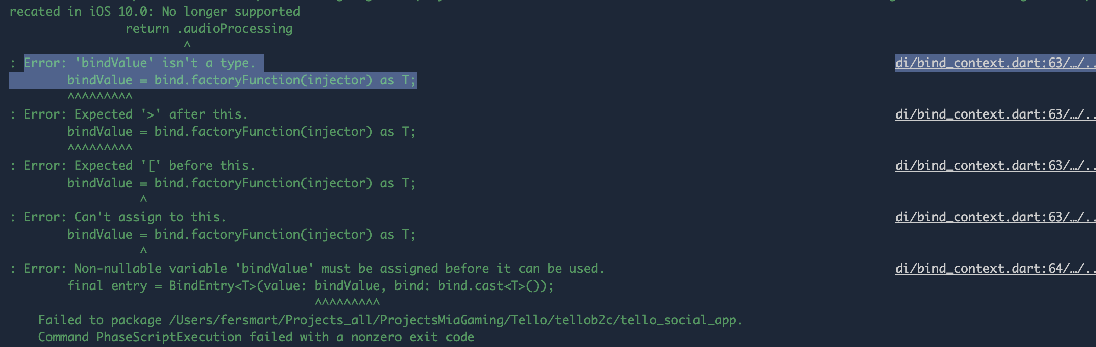 BUILD Error: 'bindValue' isn't a type. ../…/di/bind_context.dart:63 after flutter upgrade ...