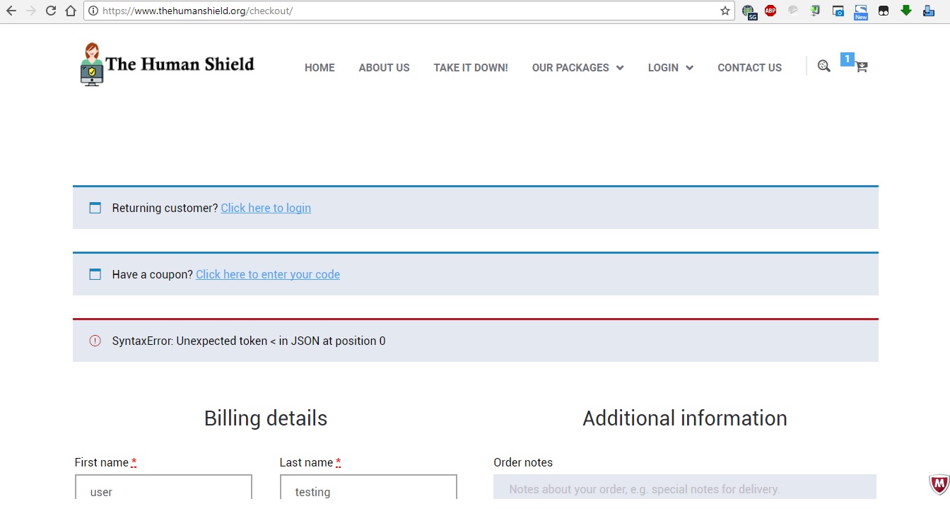 Cannot Checkout Syntaxerror Unexpected Token