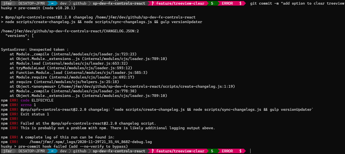 Unable to commit due to npm changelog script · Issue #752 · pnp/sp-dev-fx-controls-react · GitHub