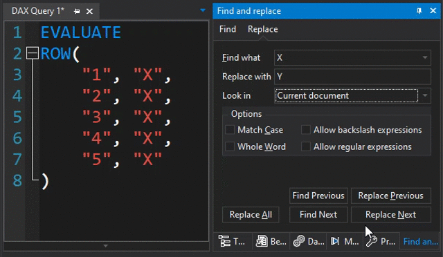 Replace on selection not working on DAX scripts? · Issue #293 · TabularEditor/TabularEditor3 ...