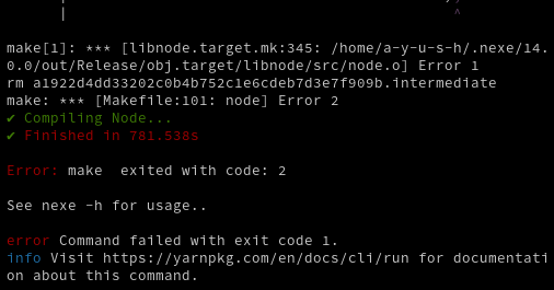 Stuck at Node Compilation Step · Issue #751 · nexe/nexe · GitHub