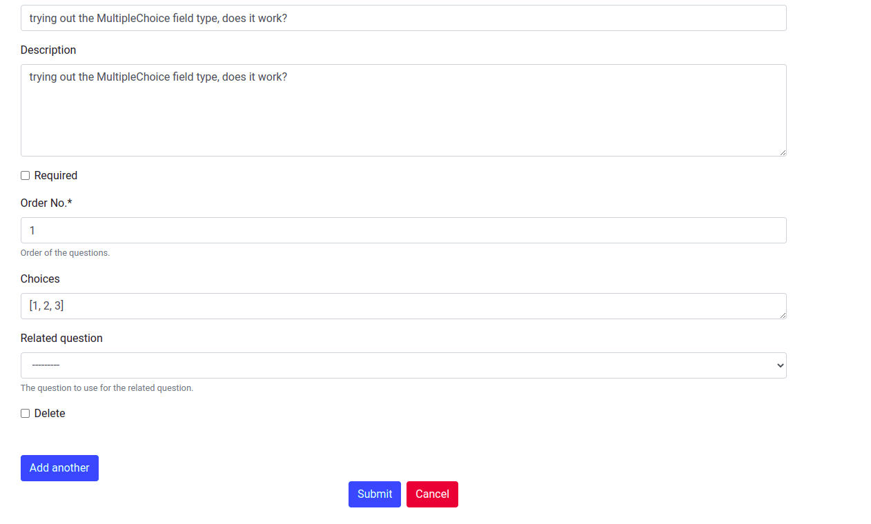 how to add Choices value to the questions? · Issue #1 · Salaah01/django-form-creator · GitHub