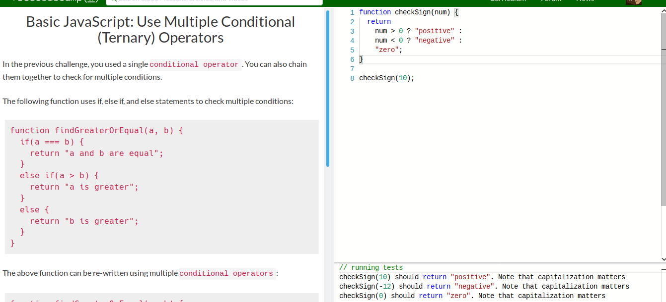  Basic JavaScript Use Multiple Conditional Ternary Operators Indentation After Return 