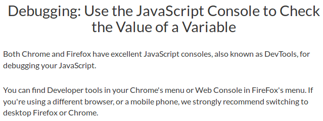 "Debugging: Use the JavaScript Console to Check the Value of a Variable": "Firefox" misspelled ...