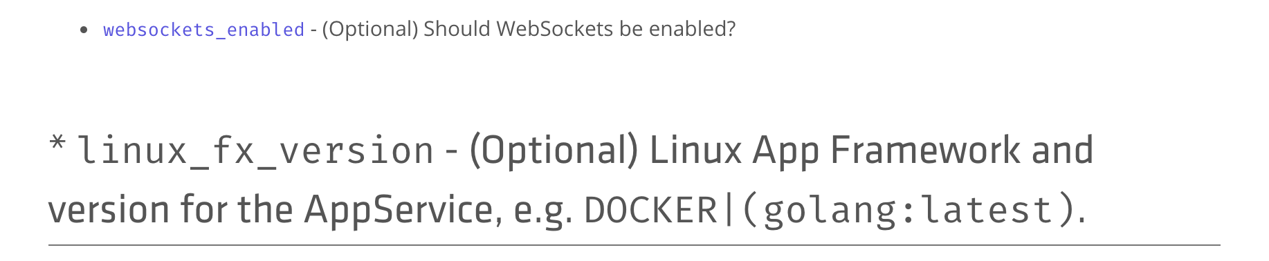 azurerm_function_app (website): Missing space between linux_fx_version and seperator in markdown ...