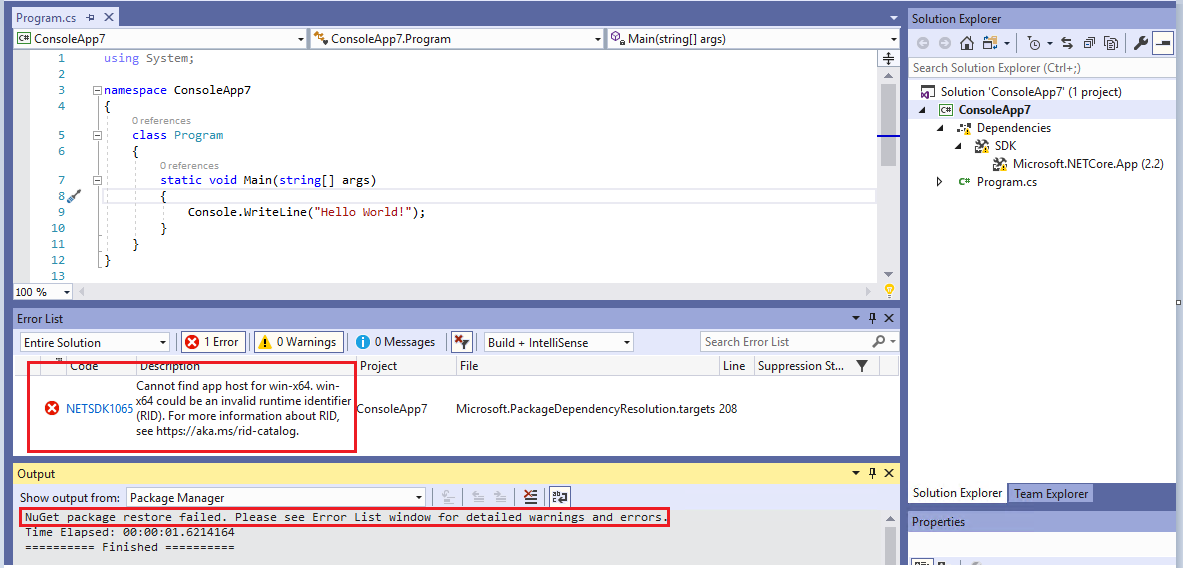 Error When Restore Net Core 22 Console Application Via Vs 26 · Issue 2617 · Dotnetsdk · Github
