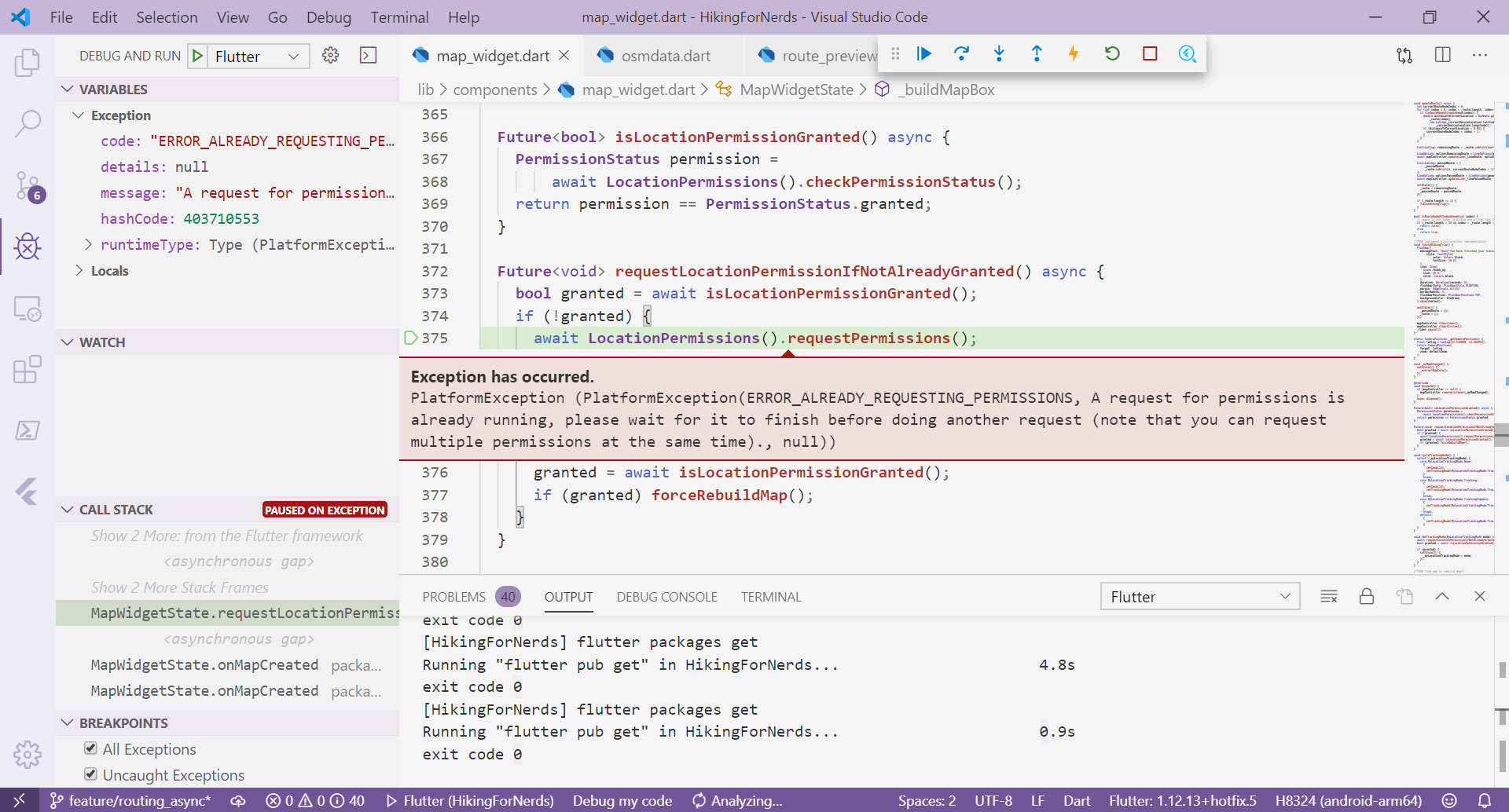 PlatformException already requesting permissions · Issue #137 · LB31/HikingForNerds · GitHub