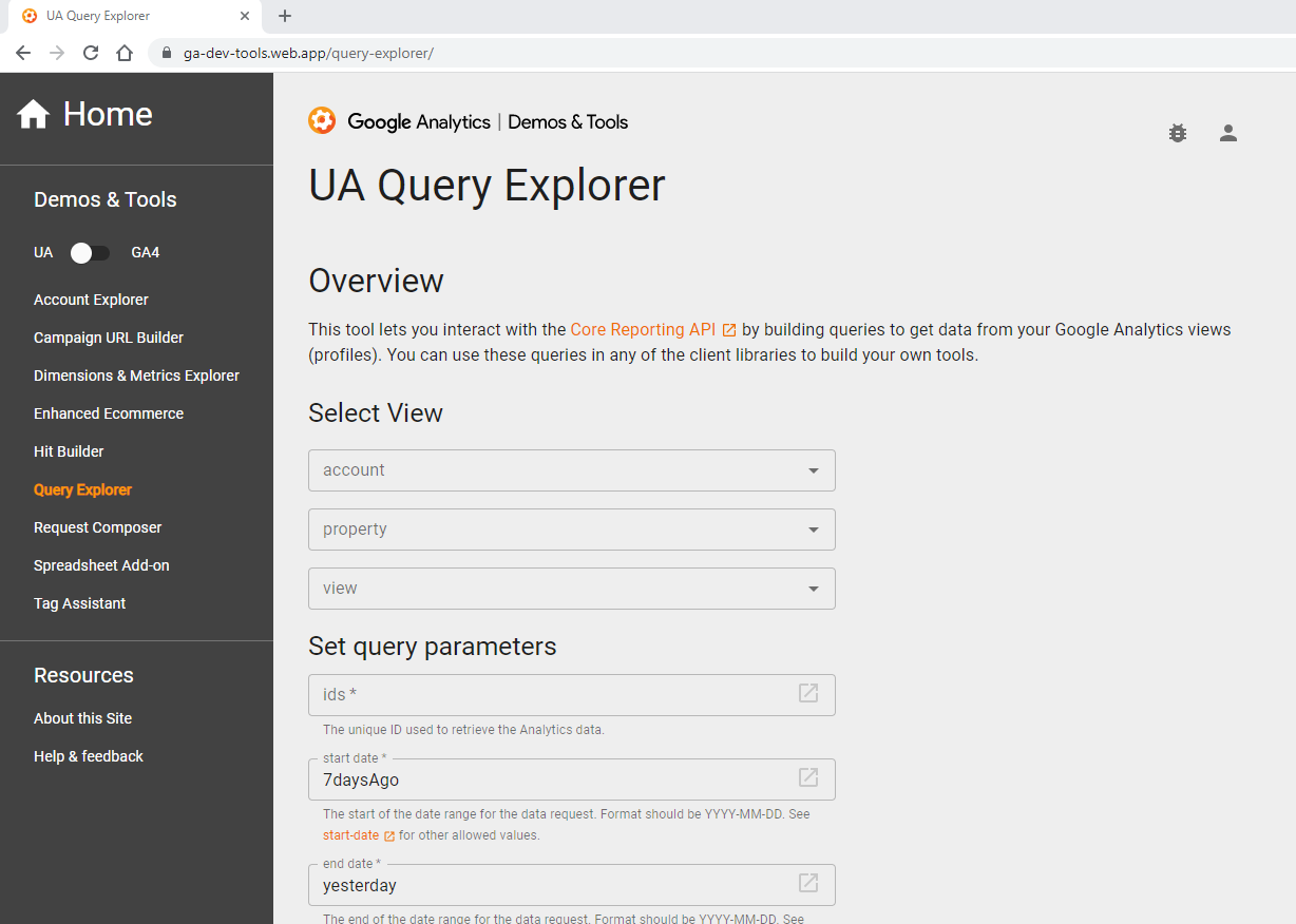 UA Query Explorer - TypeError: Cannot read properties of undefined (reading 'management ...